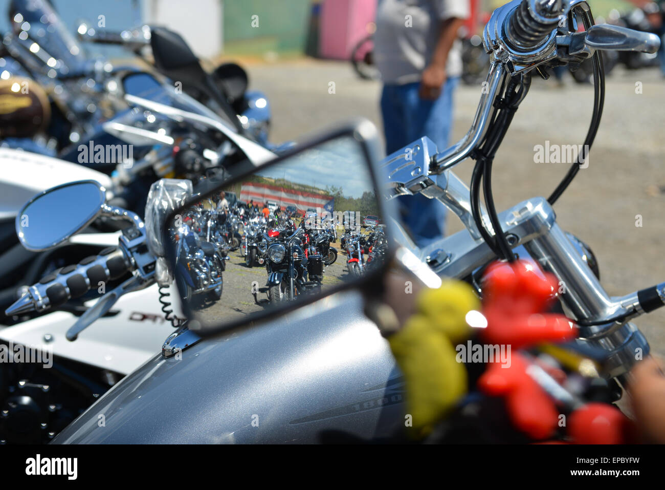 Reflection on a bike mirror during a motorcycle event in Ponce, Puerto ...