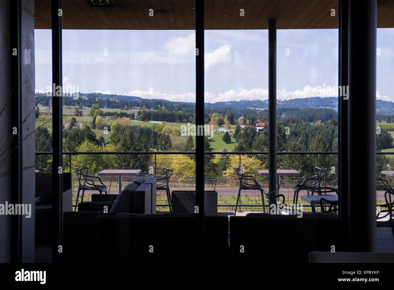 View from inside the Ponzi Vineyards' winery and tasting room in the ...