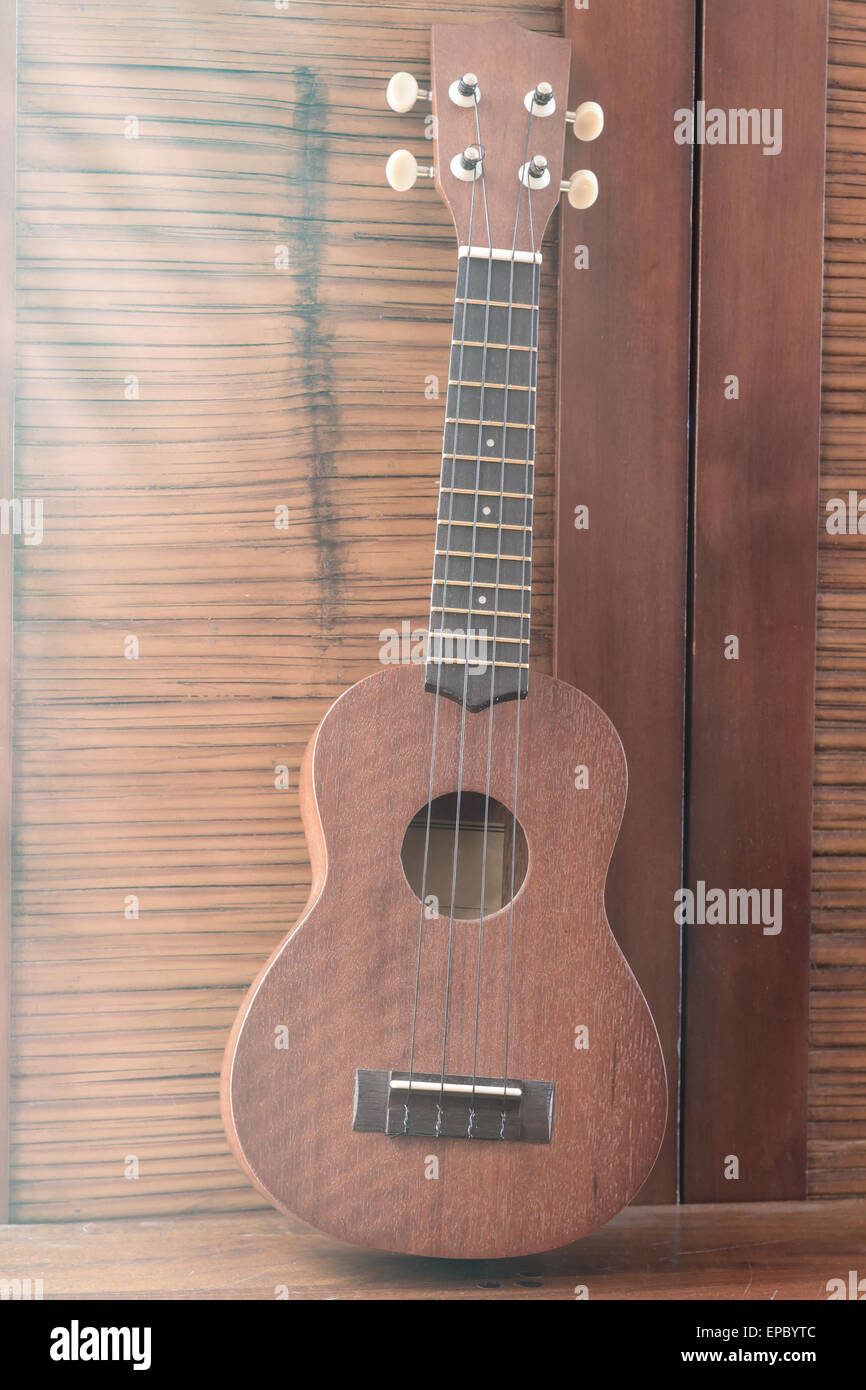 Soprano Ukelele an exotic wooden stringed instrument of the Hawaiian ...