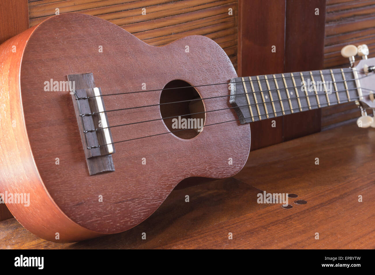 Soprano Ukelele an exotic wooden stringed instrument of the Hawaiian ...