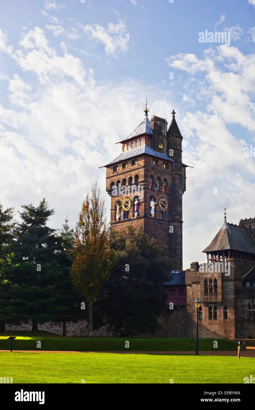 Cardiff Castle clock tower; Cardiff, Wales Stock Photo - Alamy