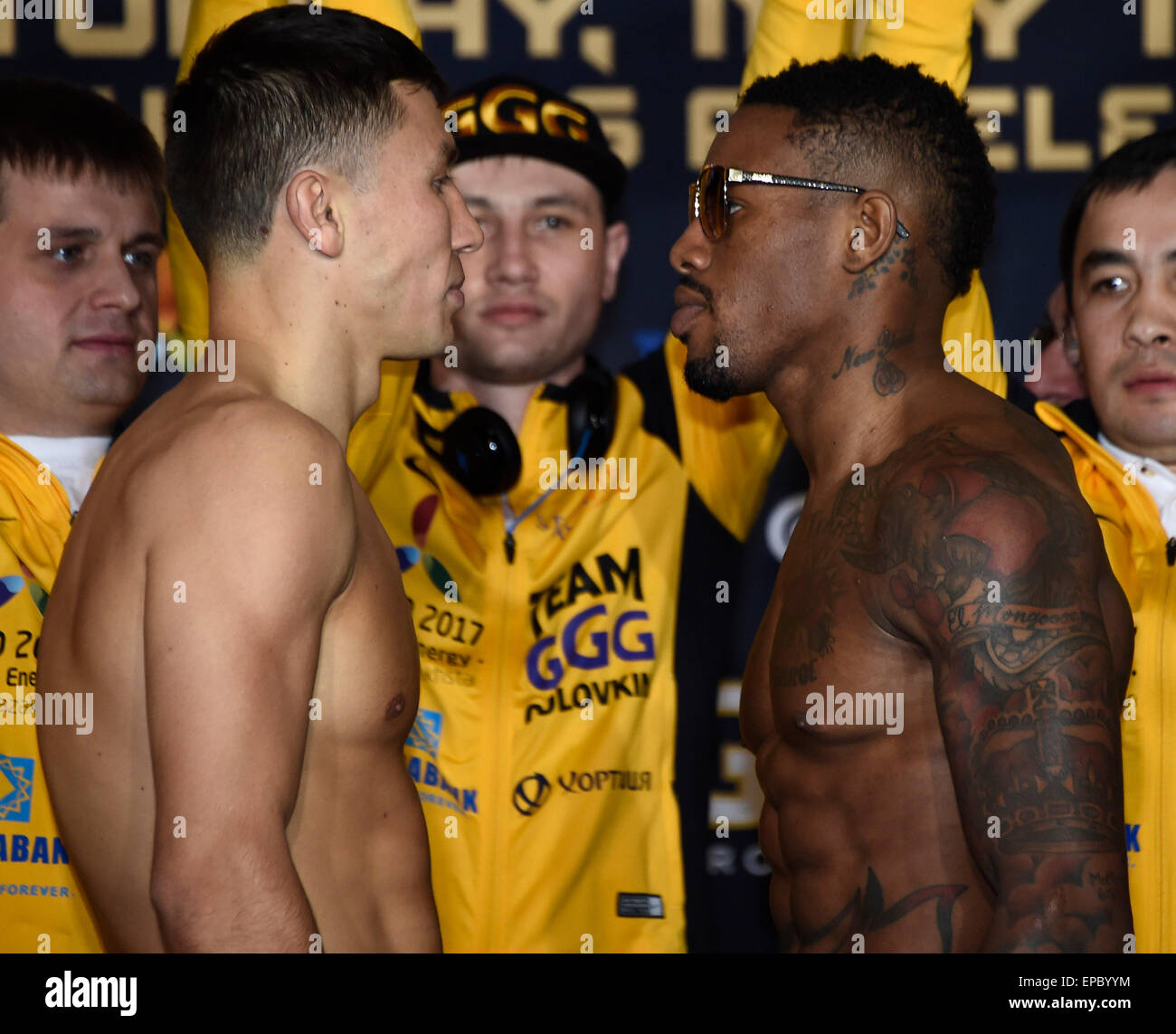 May 15, 2015. Los AngelesCA.(L-R) Gennady ''GGG'' Golovkin weighs in at ...