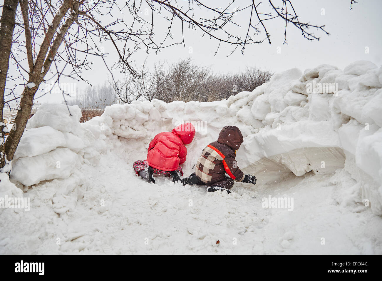 Kids Building A Snow Fort