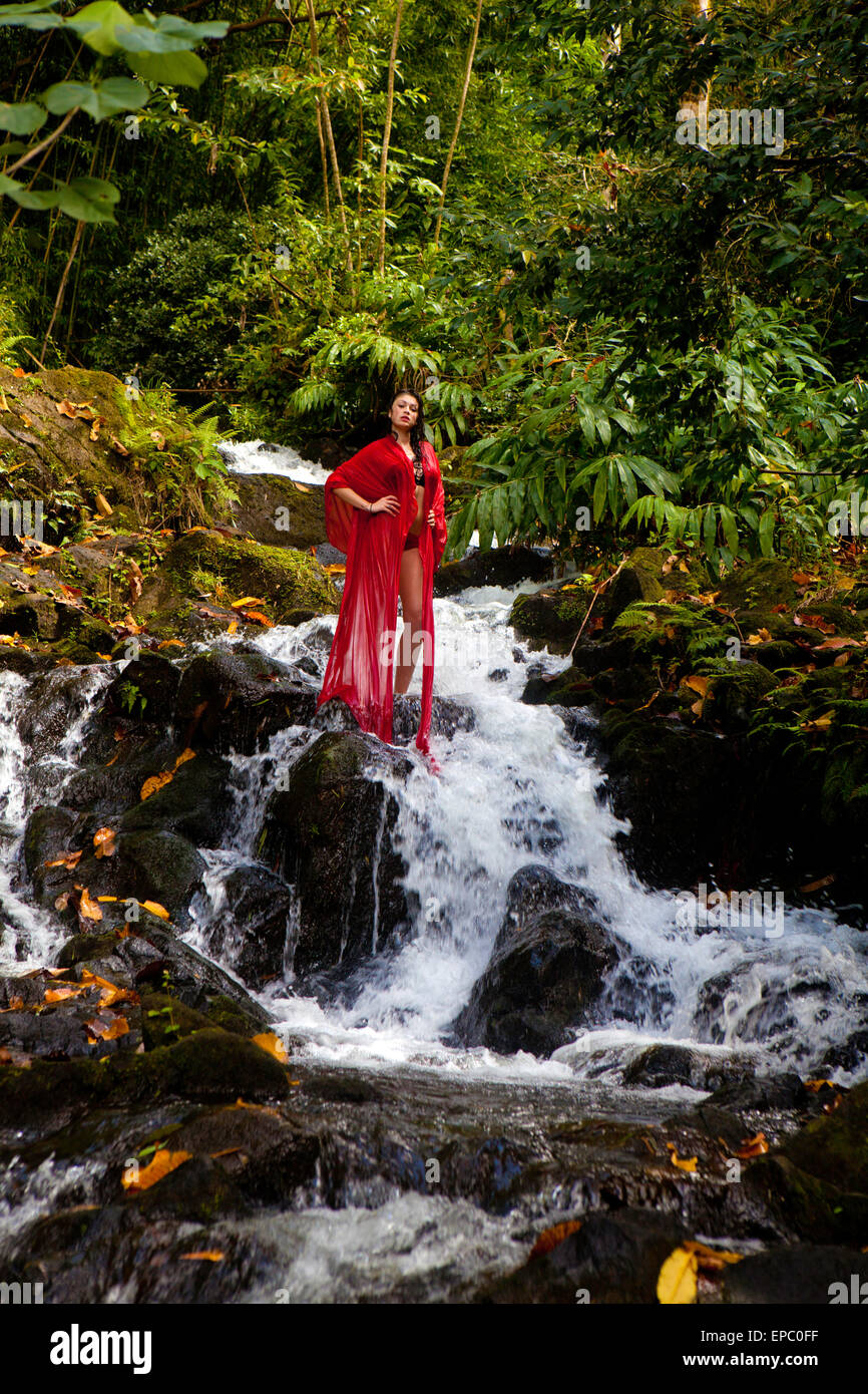 beautiful girl in a waterfall in Hawaii Stock Photo - Alamy
