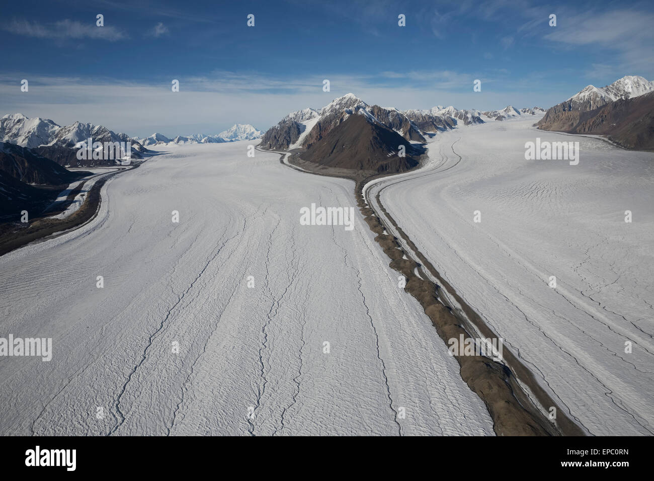 Kaskawalsh Glacier as it flows out of the St. Elias Icefields in Kluane ...