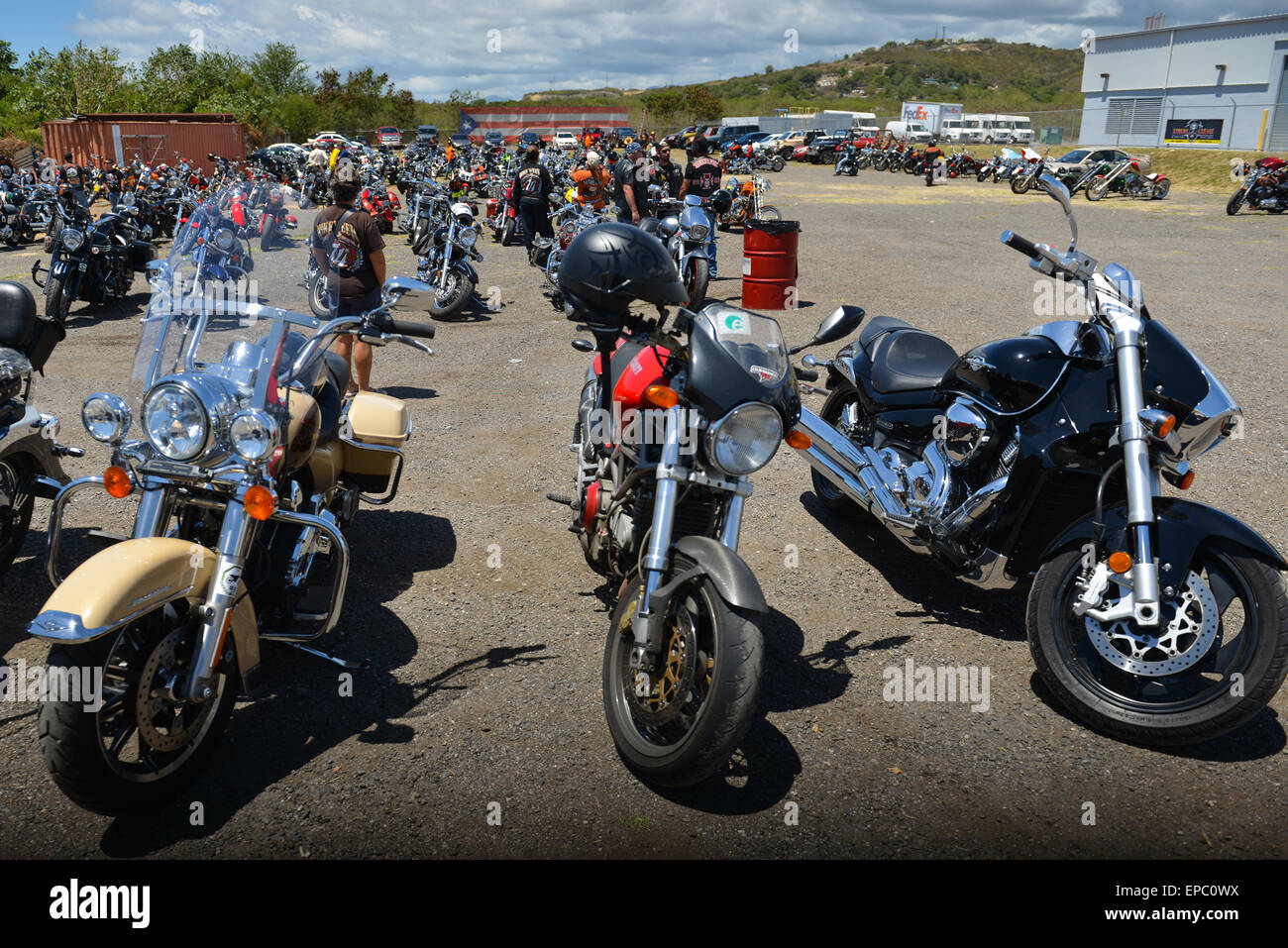 Parked bikes at a motorcycle event in Ponce, Puerto Rico. Caribbean ...