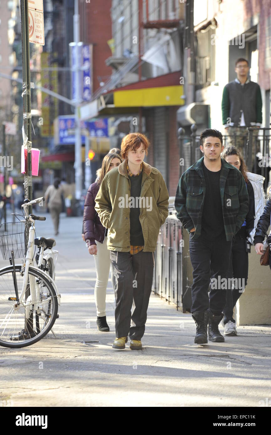 Elle Fanning shooting on location a scene on the set of her upcoming ...