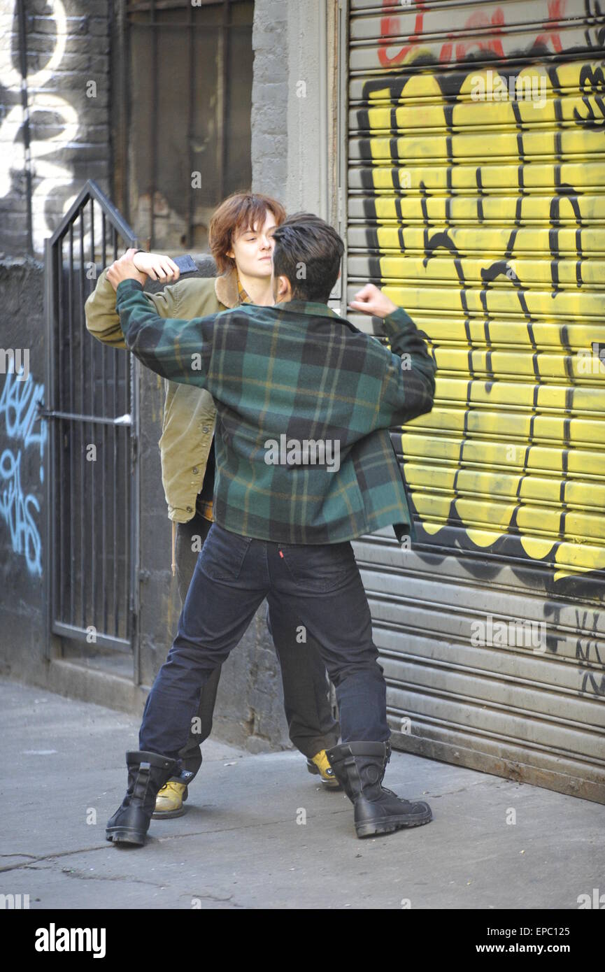 Elle Fanning shooting on location a scene on the set of her upcoming ...