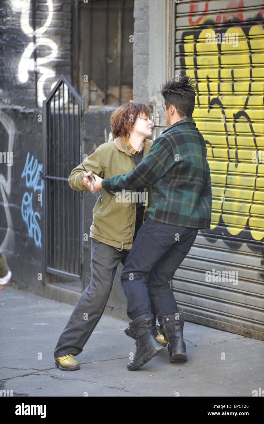 Elle Fanning shooting on location a scene on the set of her upcoming ...