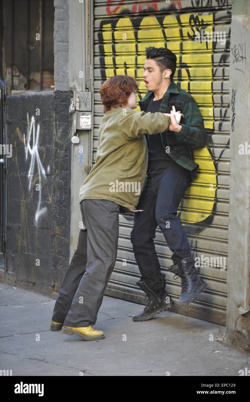 Elle Fanning shooting on location a scene on the set of her upcoming ...