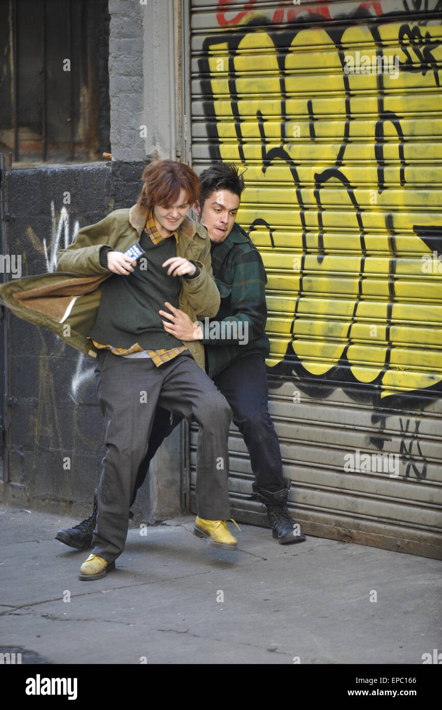 Elle Fanning shooting on location a scene on the set of her upcoming ...