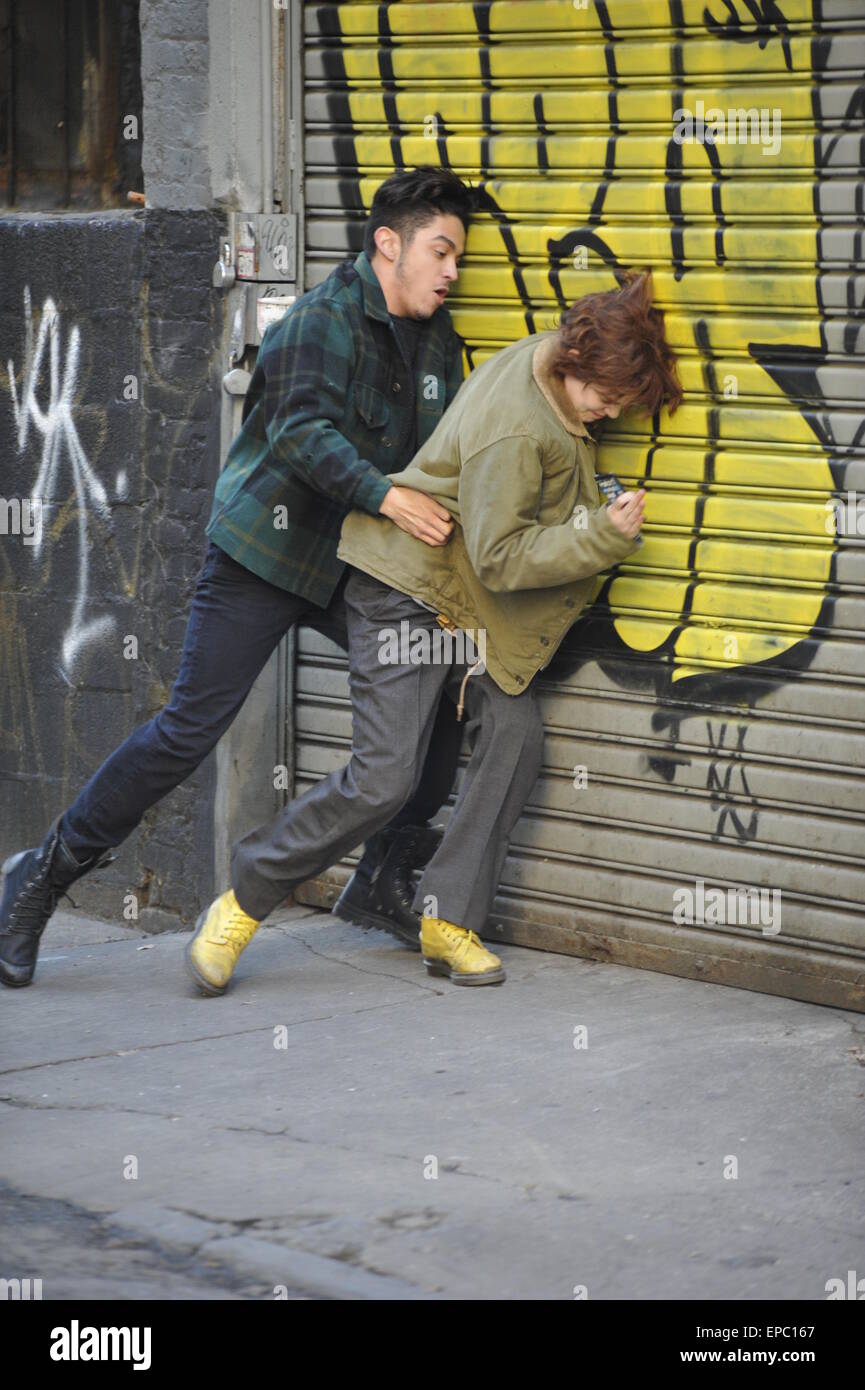 Elle Fanning shooting on location a scene on the set of her upcoming ...