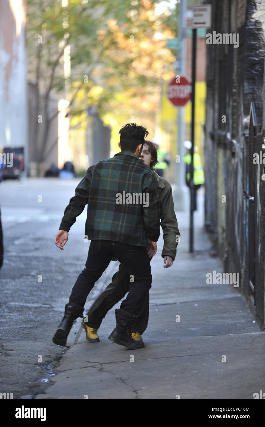 Elle Fanning shooting on location a scene on the set of her upcoming ...