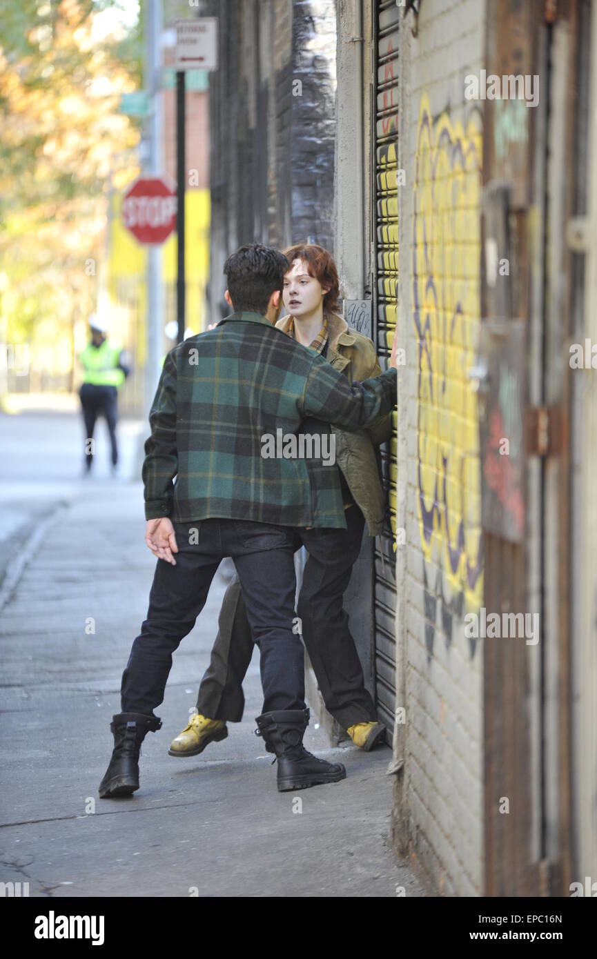 Elle Fanning shooting on location a scene on the set of her upcoming ...