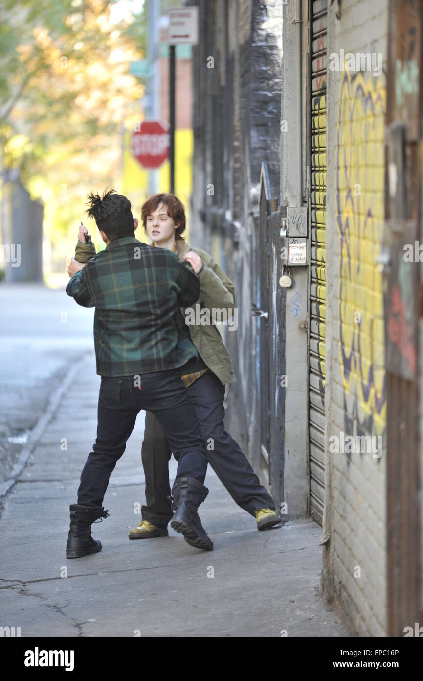 Elle Fanning shooting on location a scene on the set of her upcoming ...