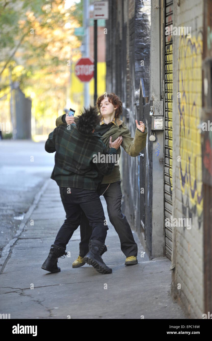 Elle Fanning shooting on location a scene on the set of her upcoming ...