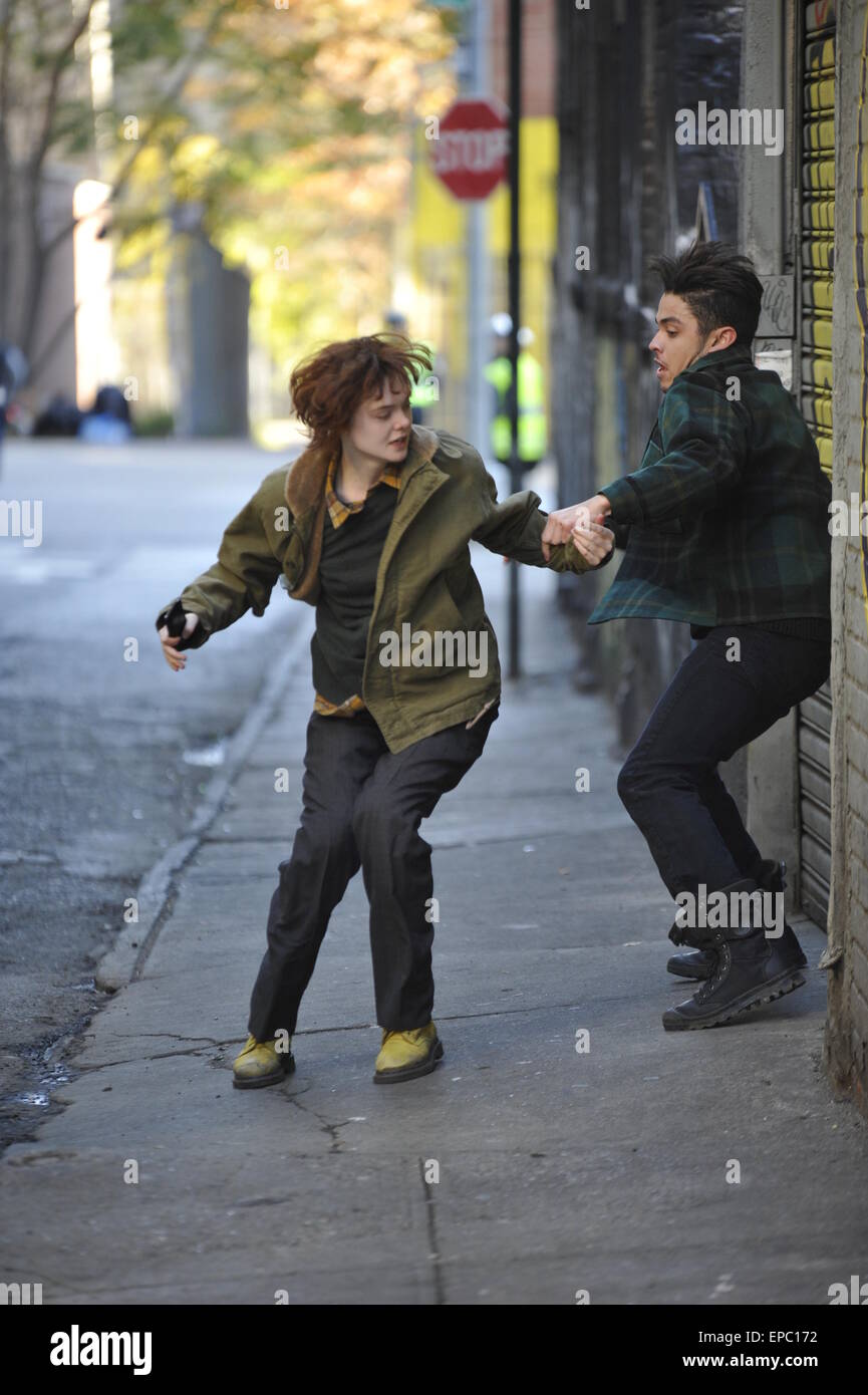 Elle Fanning shooting on location a scene on the set of her upcoming ...