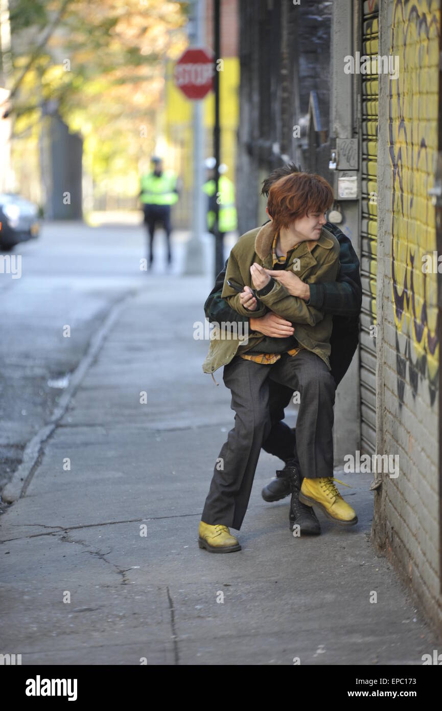 Elle Fanning shooting on location a scene on the set of her upcoming ...