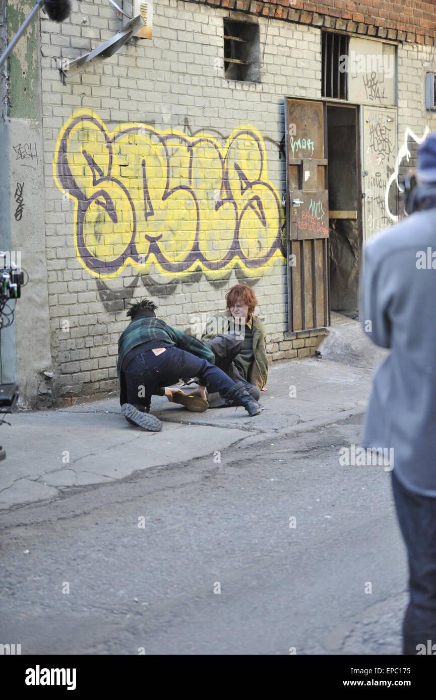 Elle Fanning shooting on location a scene on the set of her upcoming ...