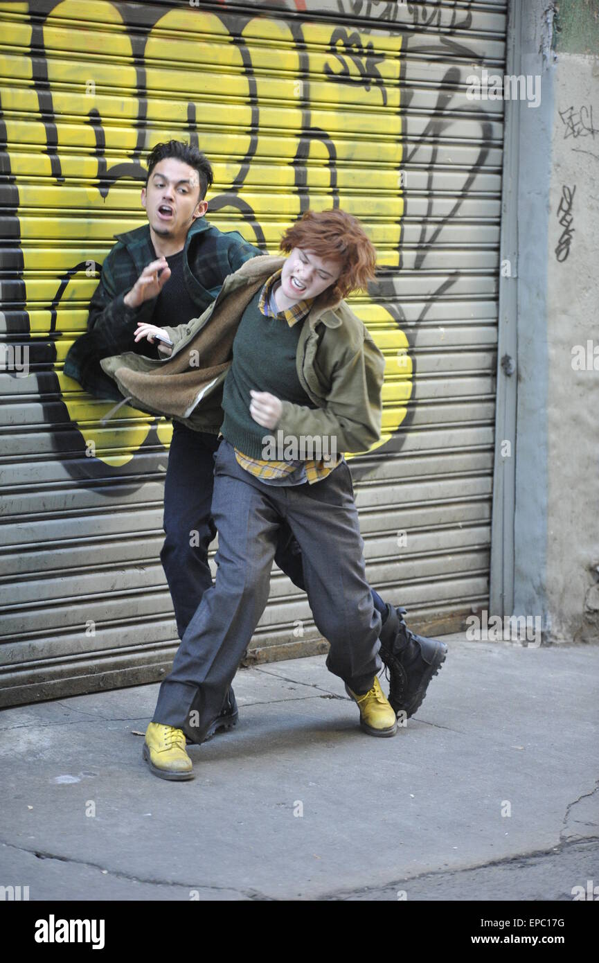 Elle Fanning shooting on location a scene on the set of her upcoming ...