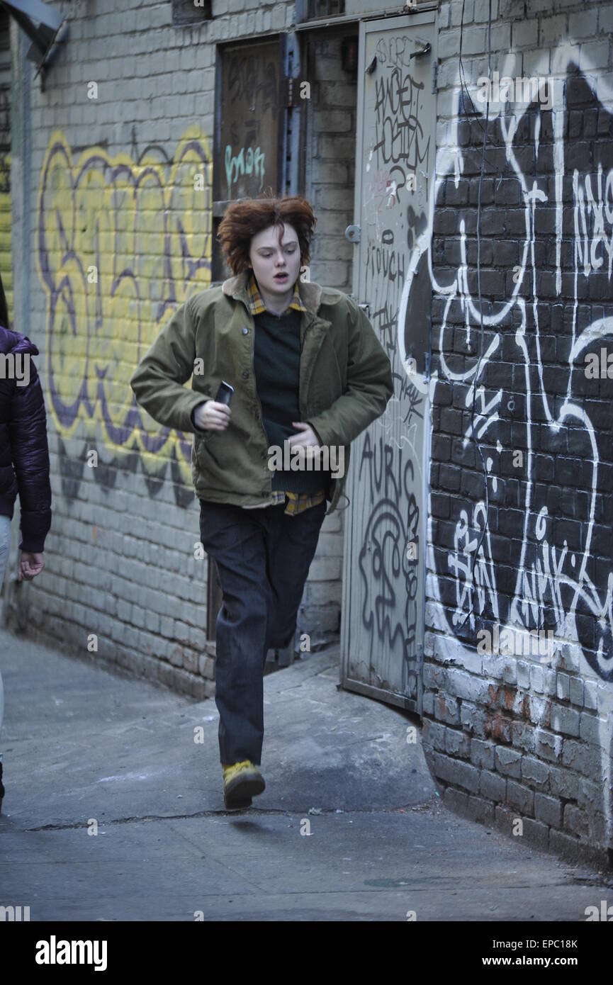 Elle Fanning shooting on location a scene on the set of her upcoming ...