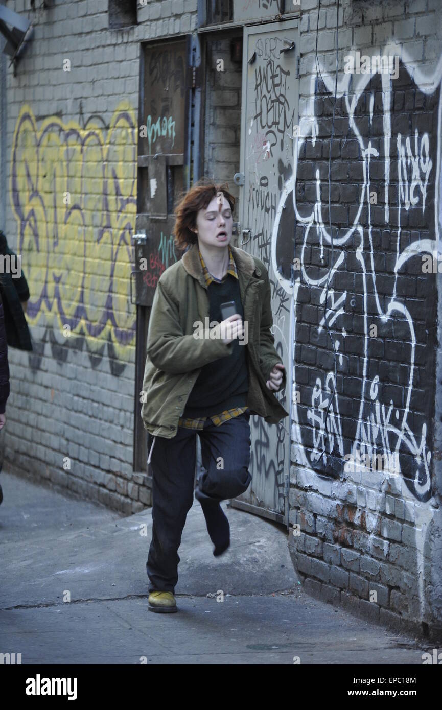 Elle Fanning shooting on location a scene on the set of her upcoming ...