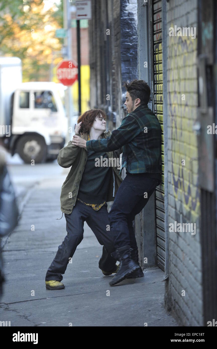 Elle Fanning shooting on location a scene on the set of her upcoming ...