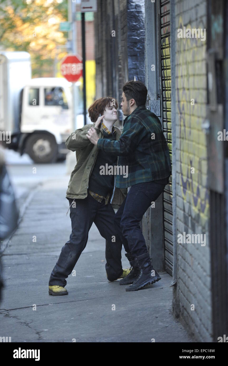 Elle Fanning shooting on location a scene on the set of her upcoming ...