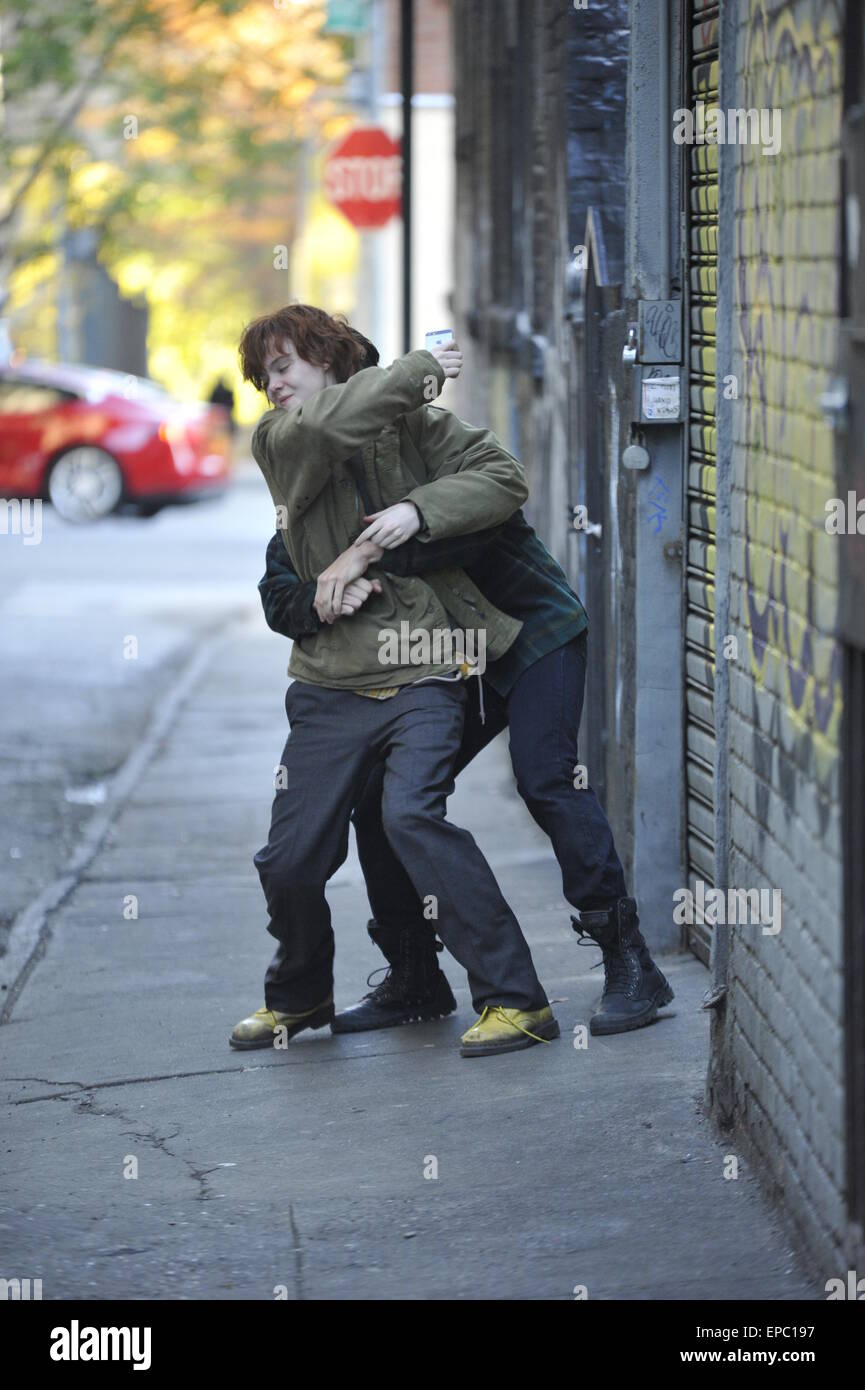 Elle Fanning shooting on location a scene on the set of her upcoming ...