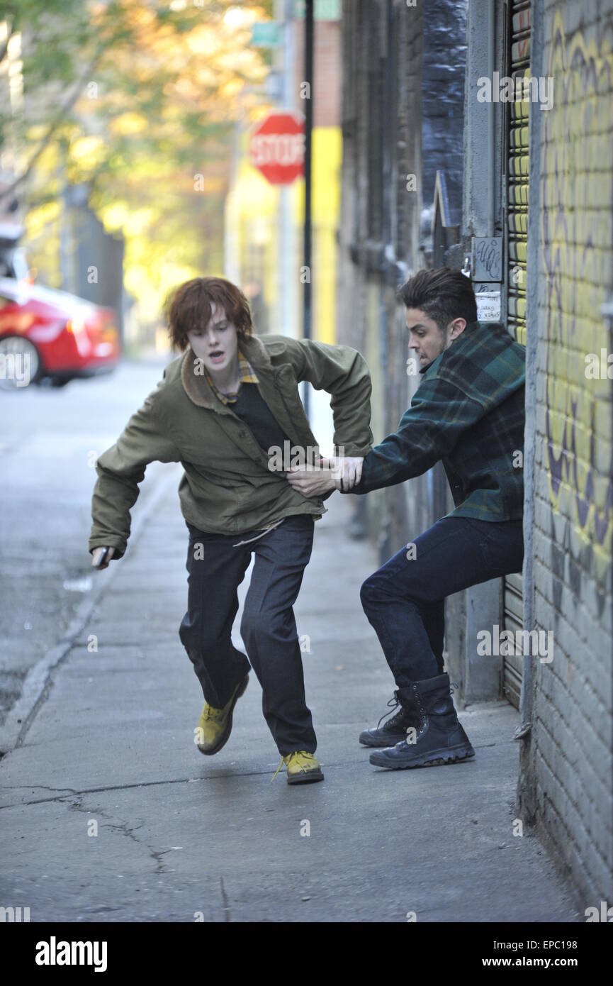 Elle Fanning shooting on location a scene on the set of her upcoming ...