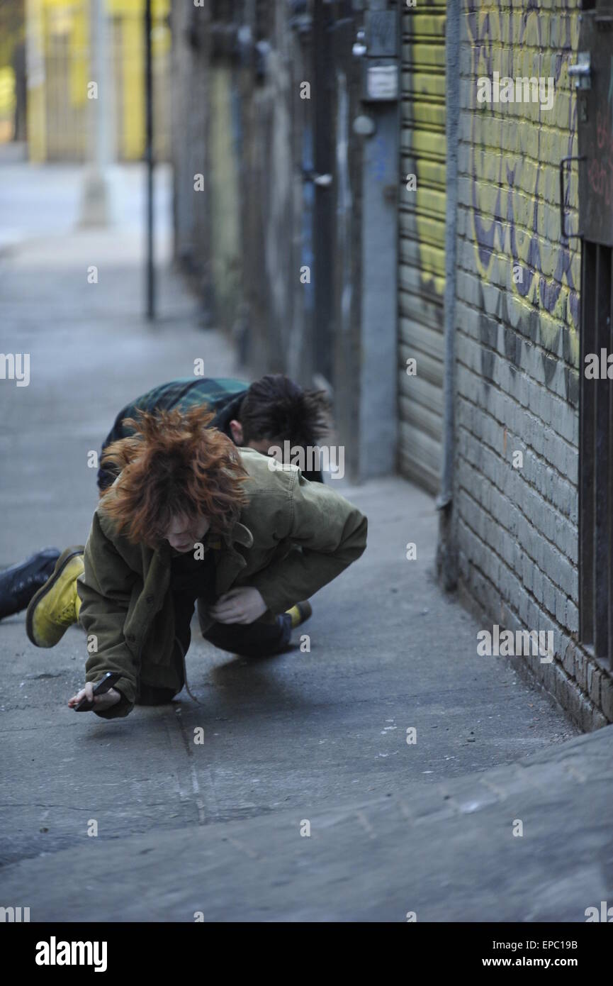 Elle Fanning shooting on location a scene on the set of her upcoming ...