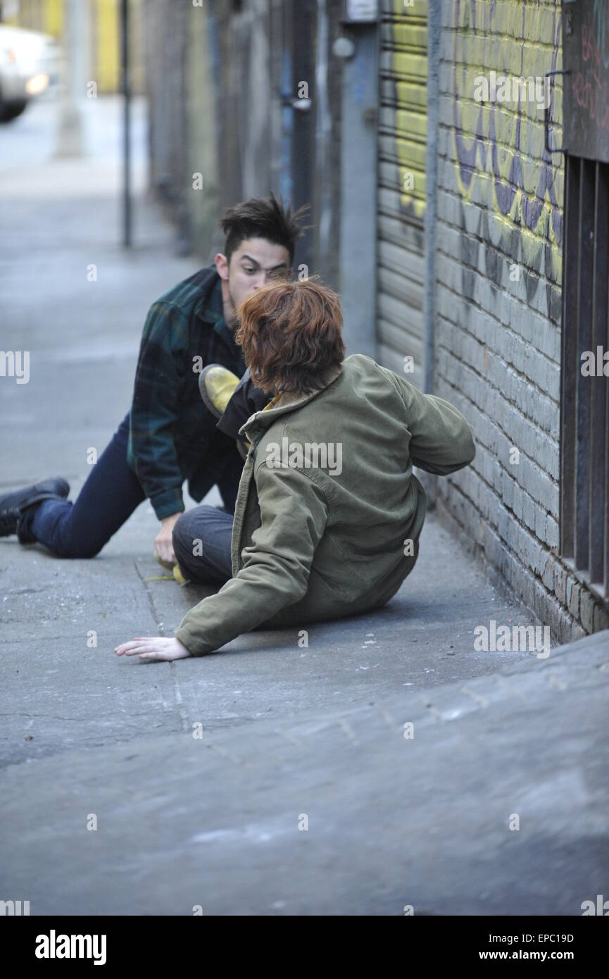 Elle Fanning shooting on location a scene on the set of her upcoming ...