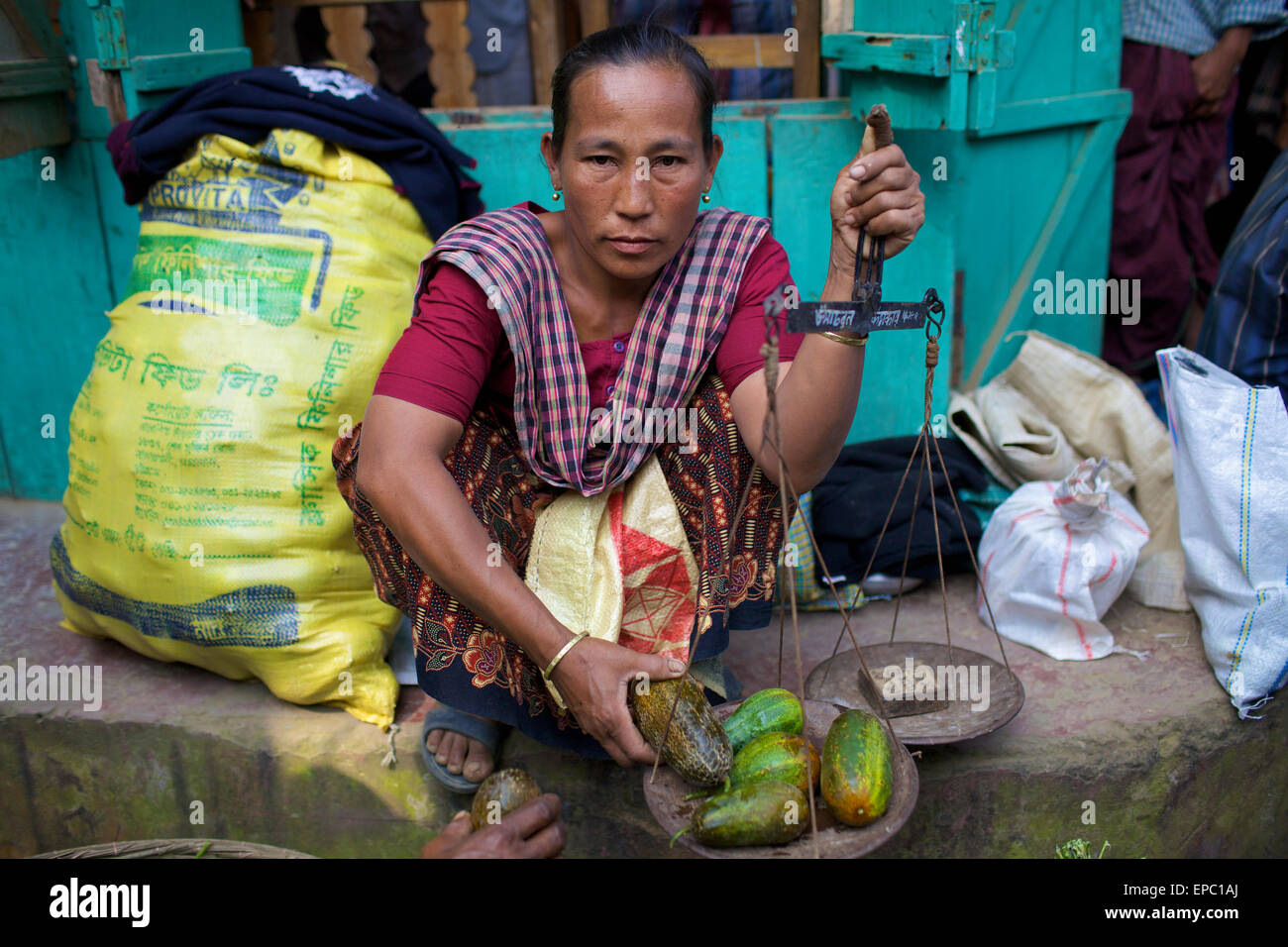 Portrait of Chakma woman at market; Khagrachari, Chittagong Division ...