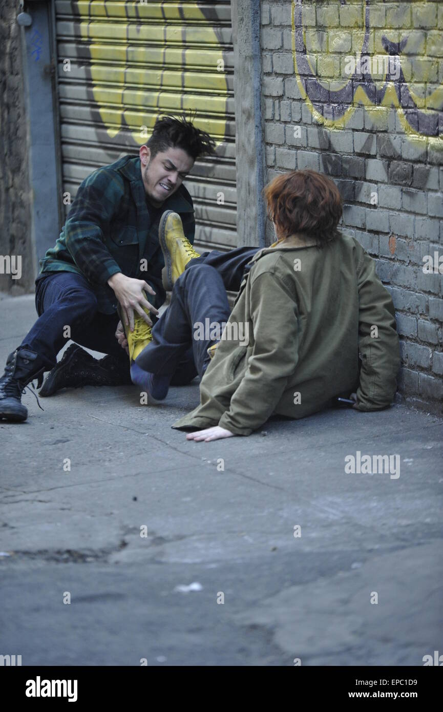 Elle Fanning shooting on location a scene on the set of her upcoming ...