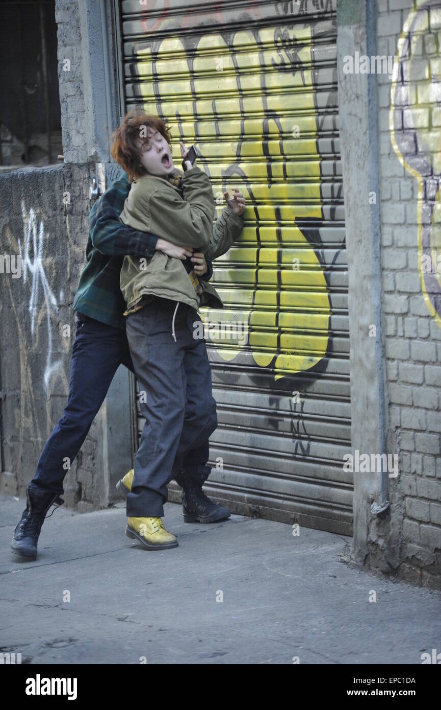 Elle Fanning shooting on location a scene on the set of her upcoming ...