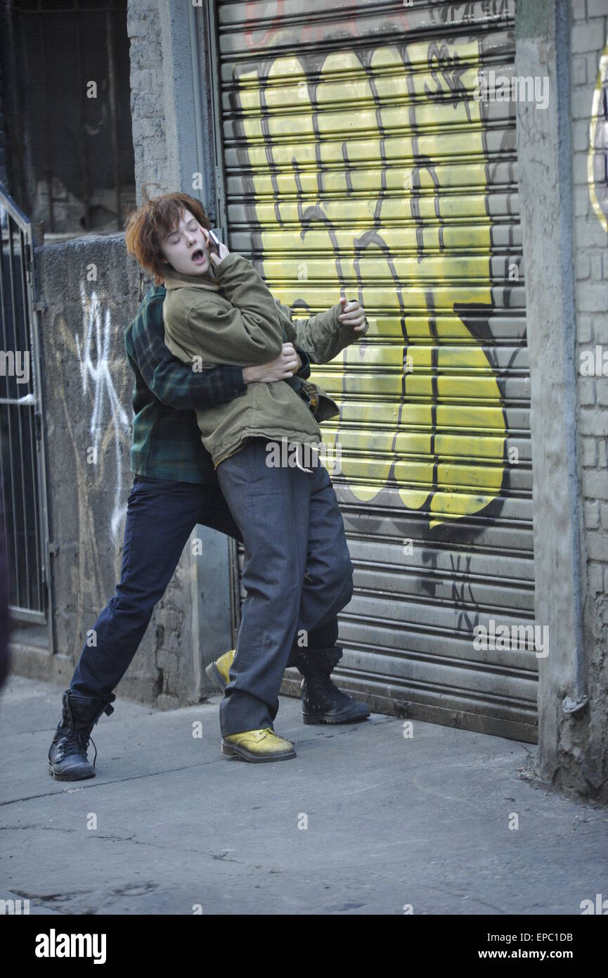 Elle Fanning shooting on location a scene on the set of her upcoming ...