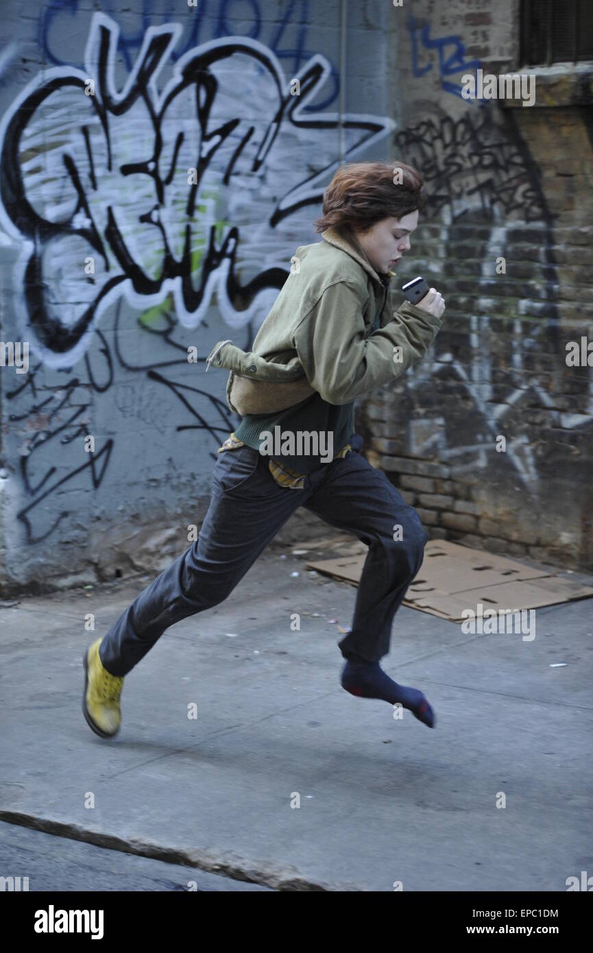 Elle Fanning shooting on location a scene on the set of her upcoming ...