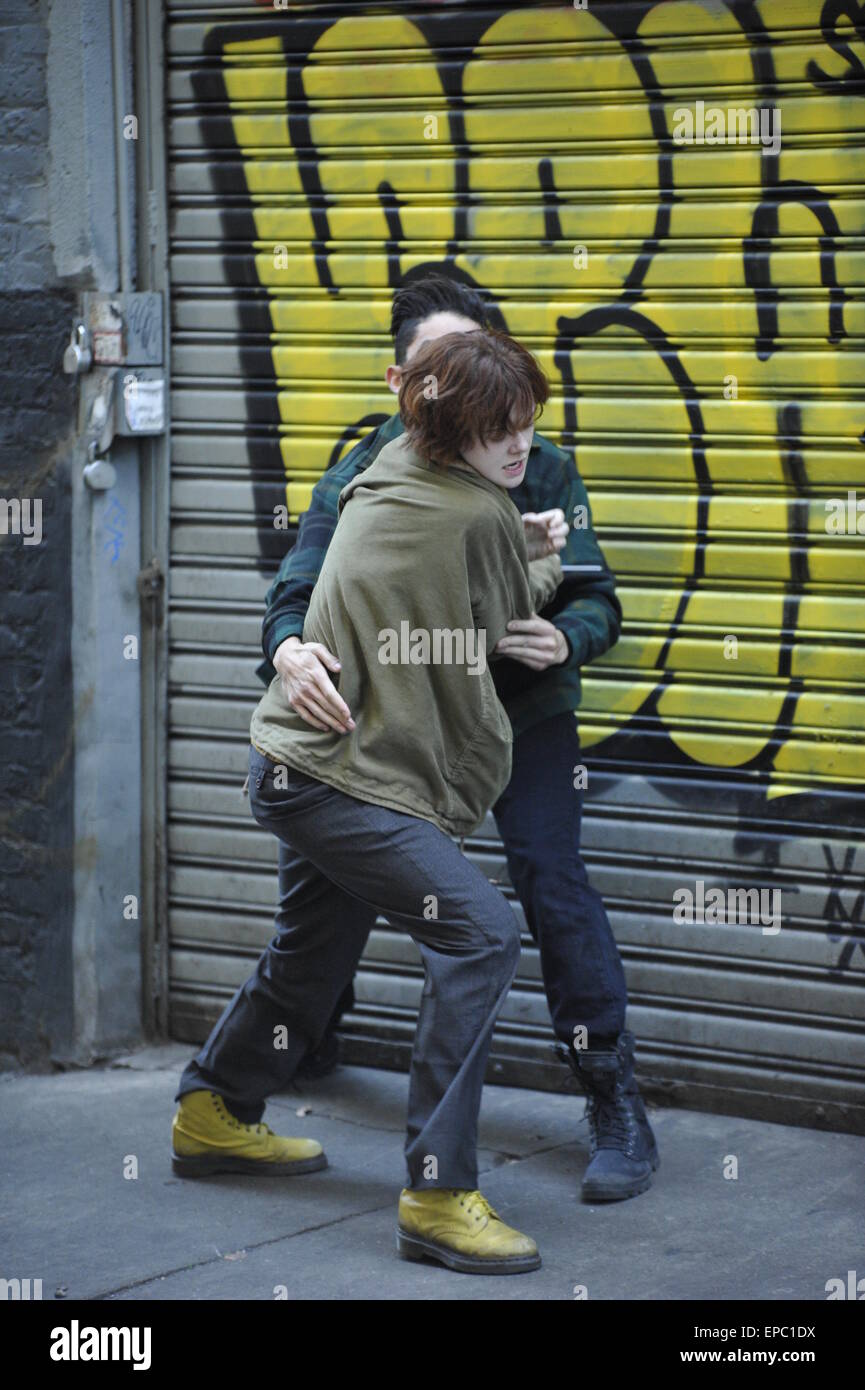 Elle Fanning shooting on location a scene on the set of her upcoming ...