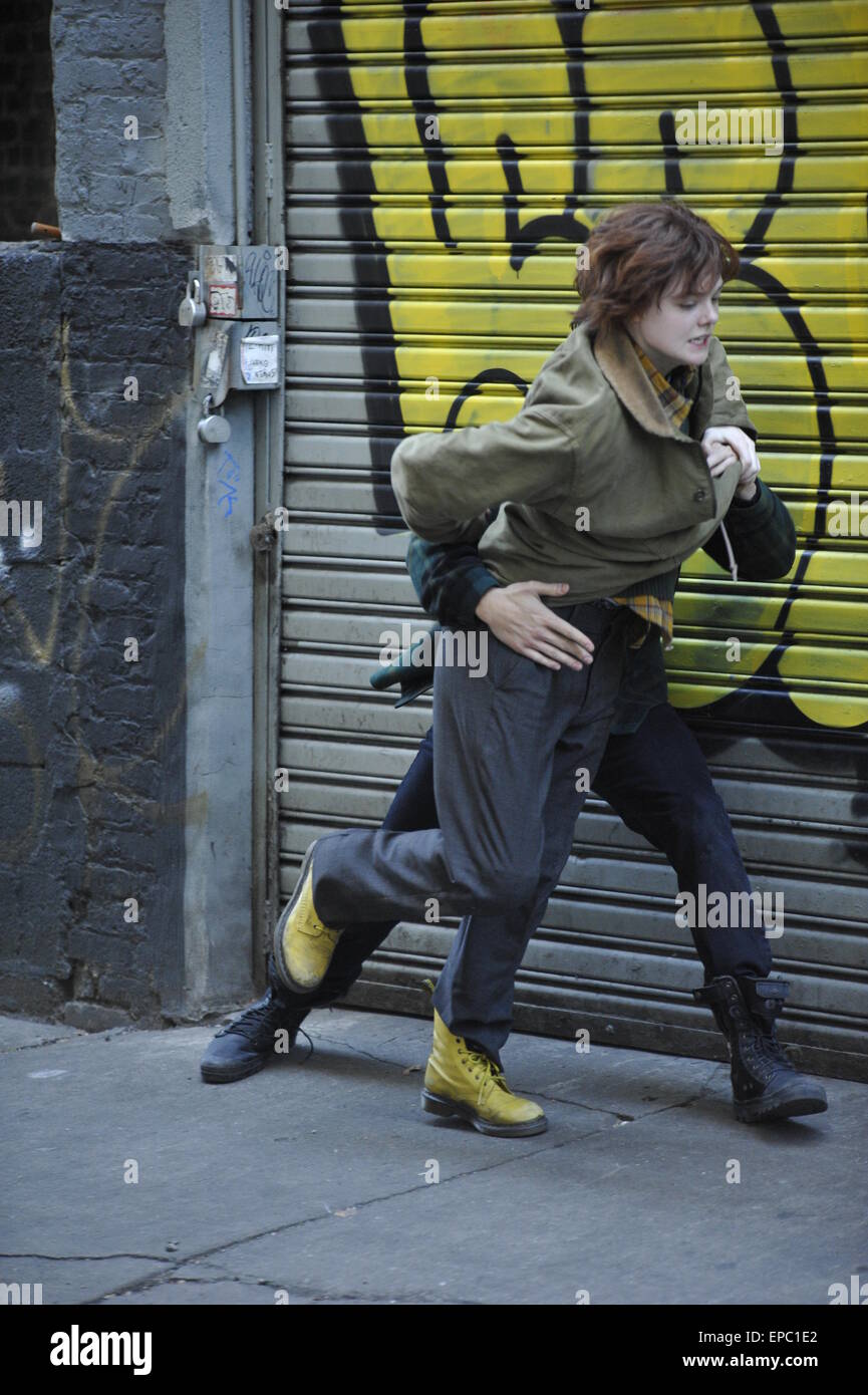 Elle Fanning shooting on location a scene on the set of her upcoming ...