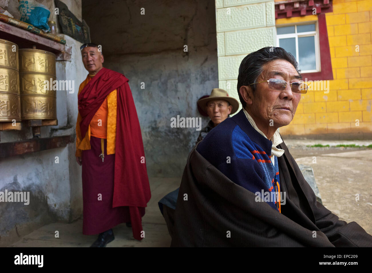 Tibetan men at a temple; Garze, Sichuan, China Stock Photo - Alamy