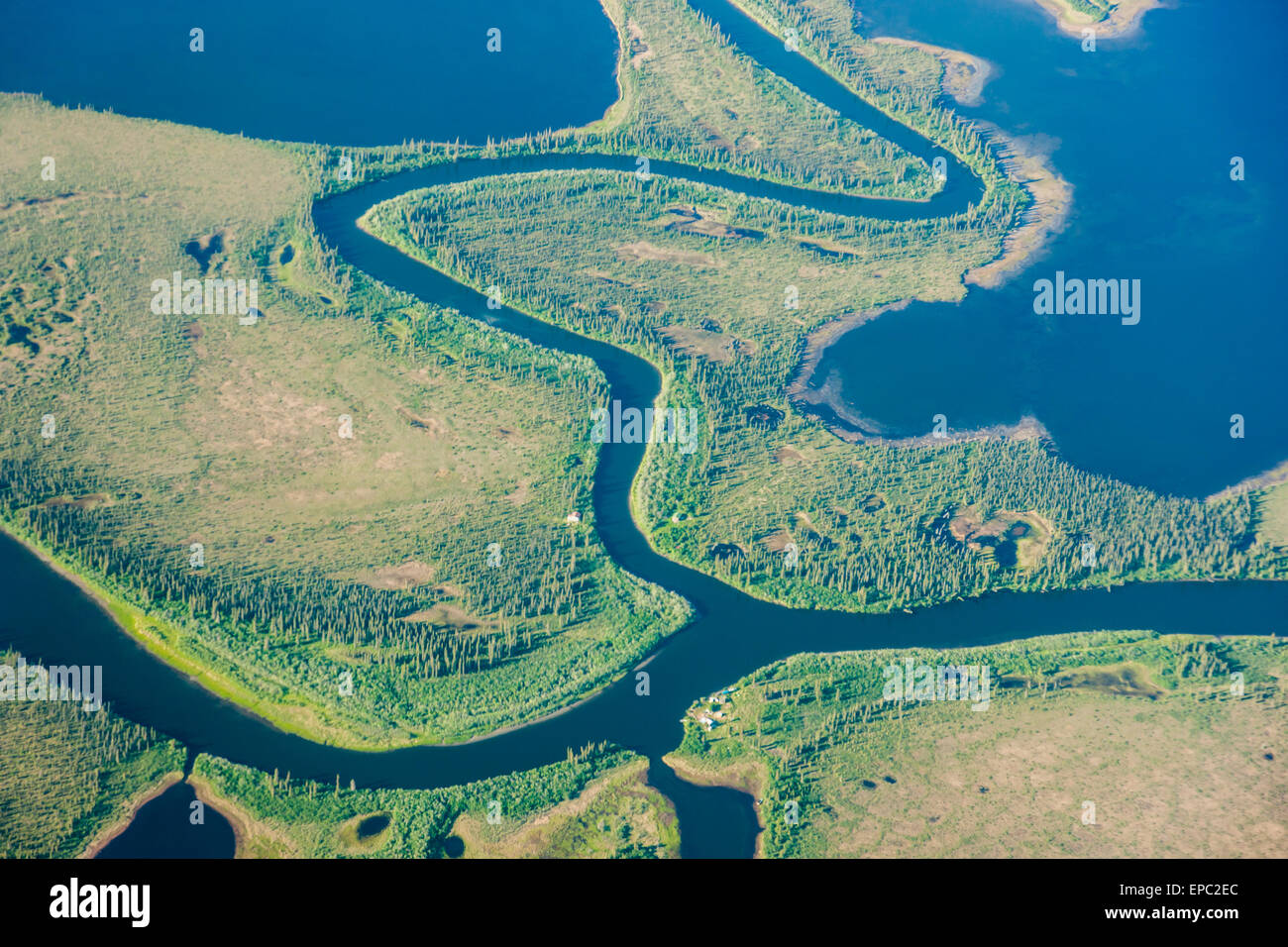 Aerial view of wetlands and lakes in the Kobuk River Delta, Arctic ...
