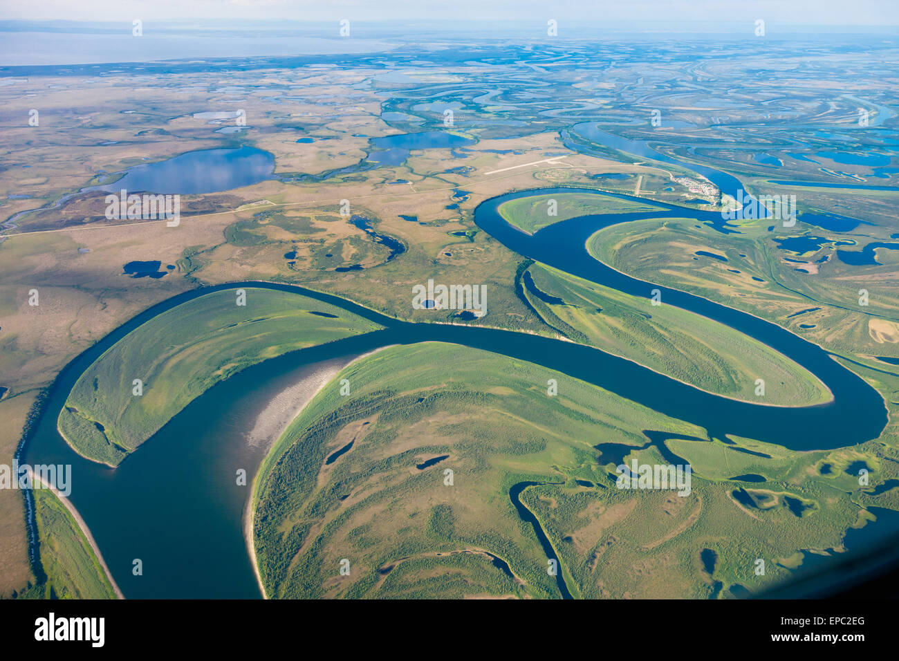 Aerial view of wetlands and lakes in the Kobuk River Delta, Arctic ...