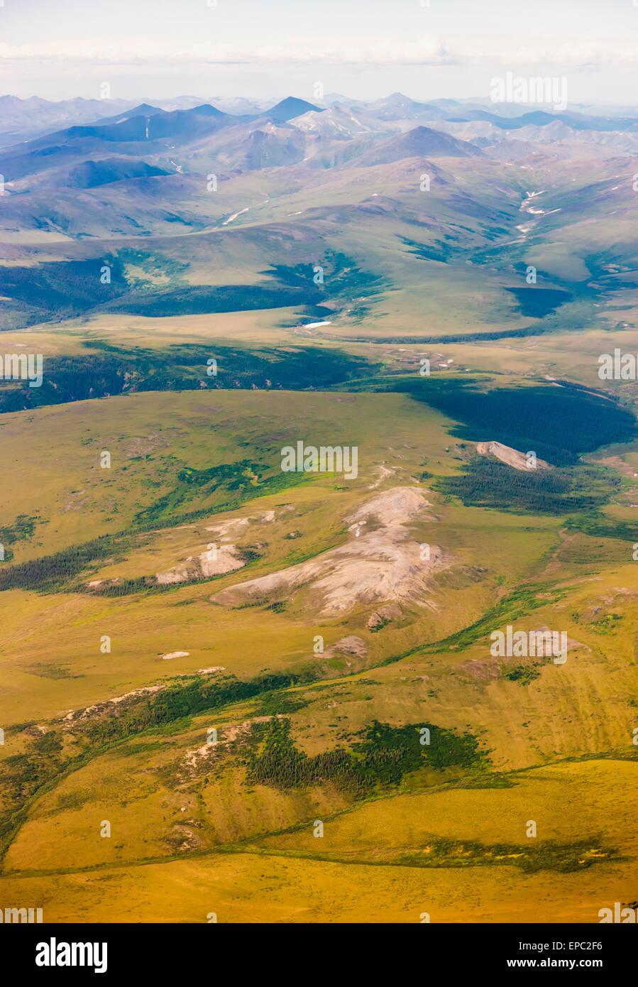 Aerial view of the hills and tundra surrounding the Baird Mountains ...
