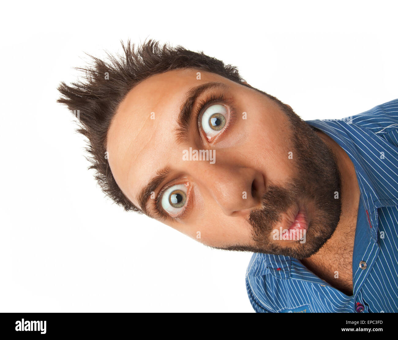 Man with surprised expression on white background Stock Photo - Alamy