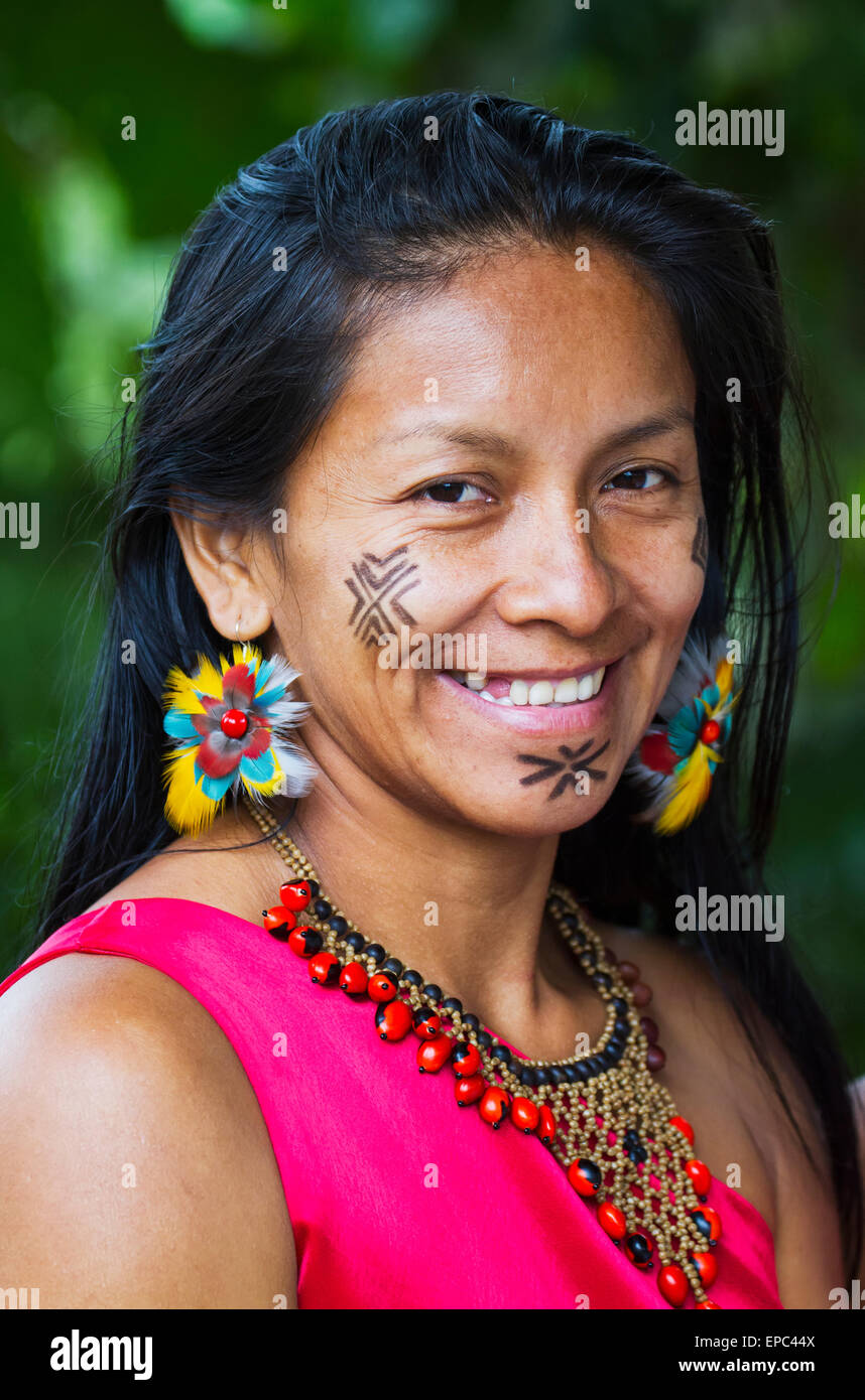 Shuar woman wearing traditional dress, Limon, Guayas, Ecuador Stock ...