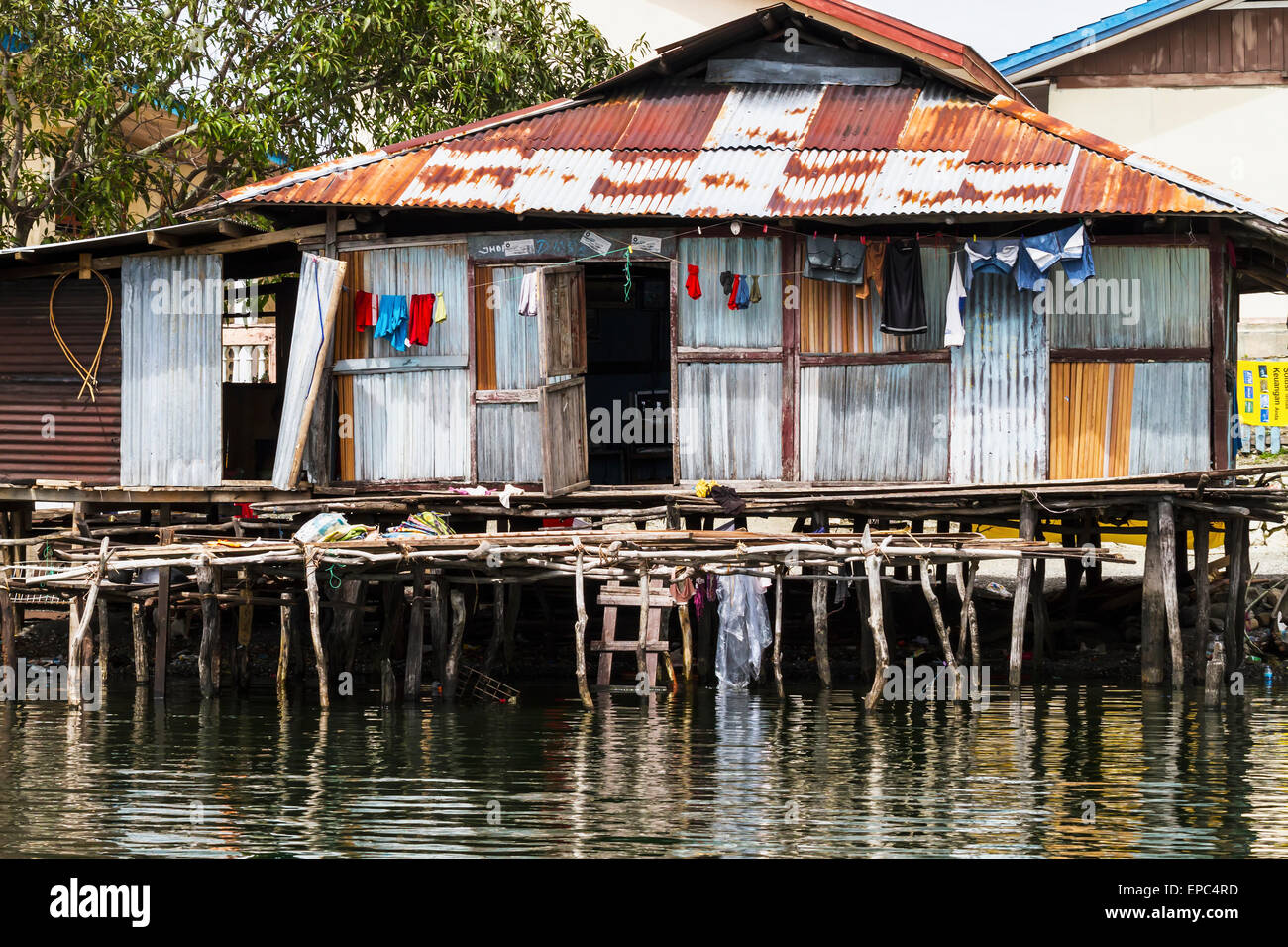 Stilt house in Kampung Ayapo, Lake Sentani, Papua, Indonesia Stock ...