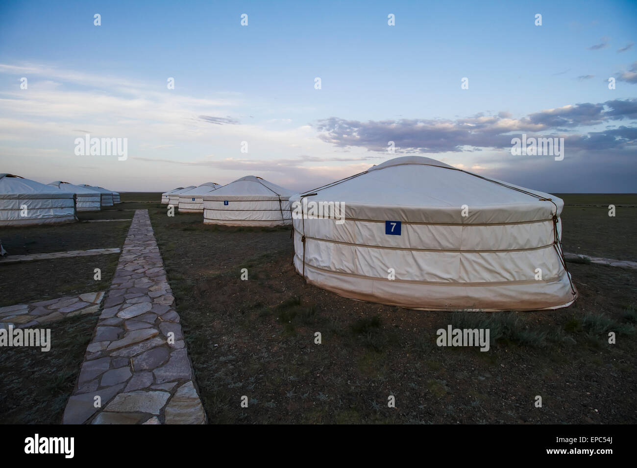 Mongolian Gers (yurts) tourist accommodation at the Gobi Tour Ger Camp, Bayanzag, South Gobi ...