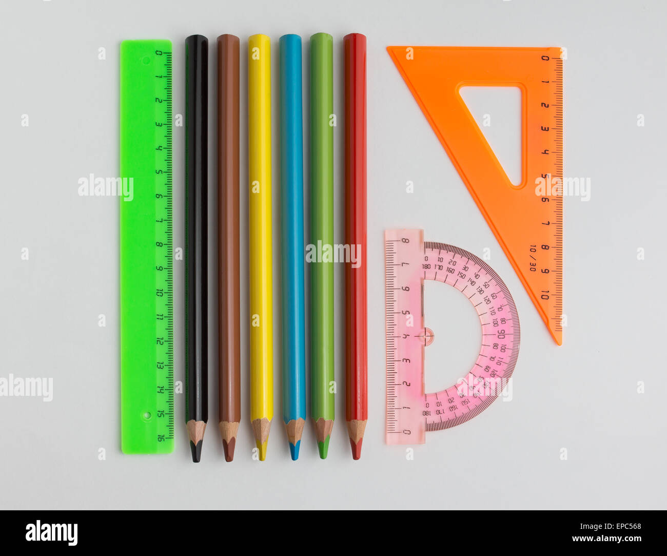 protractor ruler pencils on a white background necessary accessories of ...