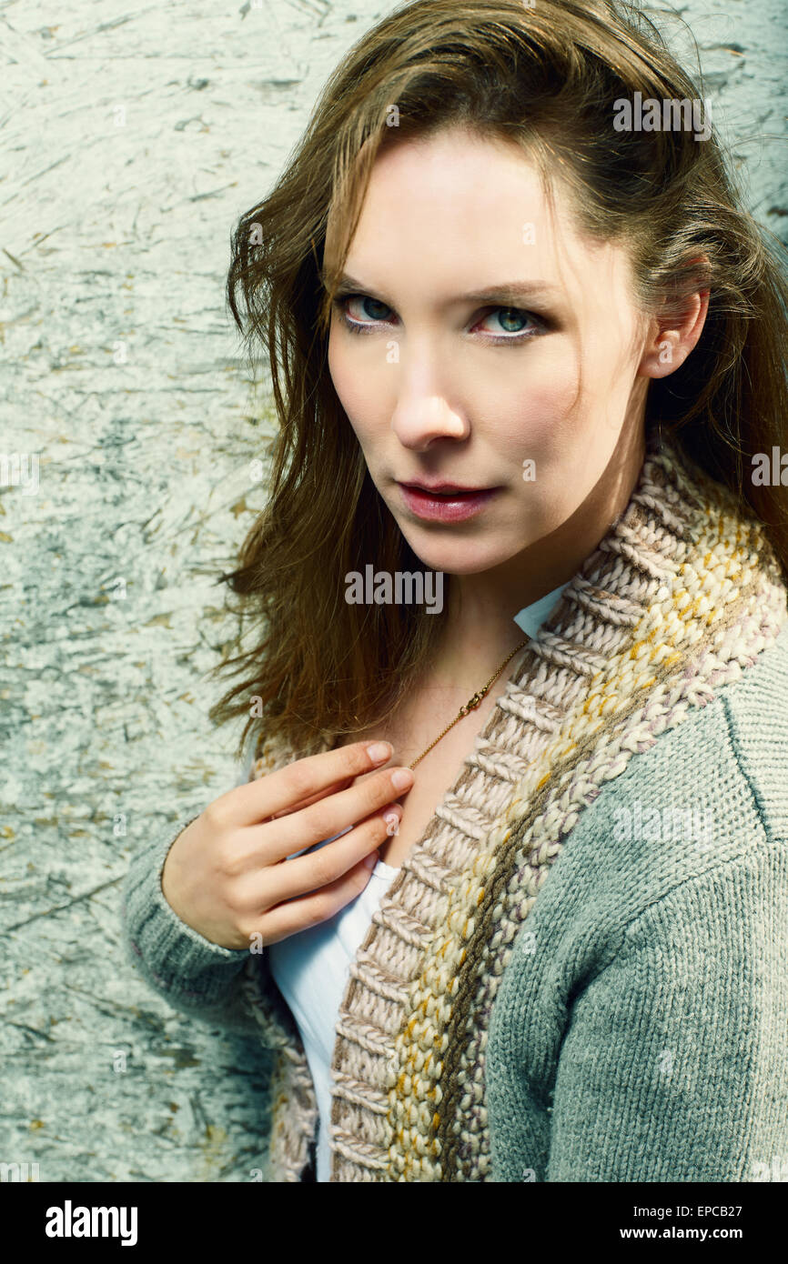 Young woman cool on the wall Stock Photo - Alamy