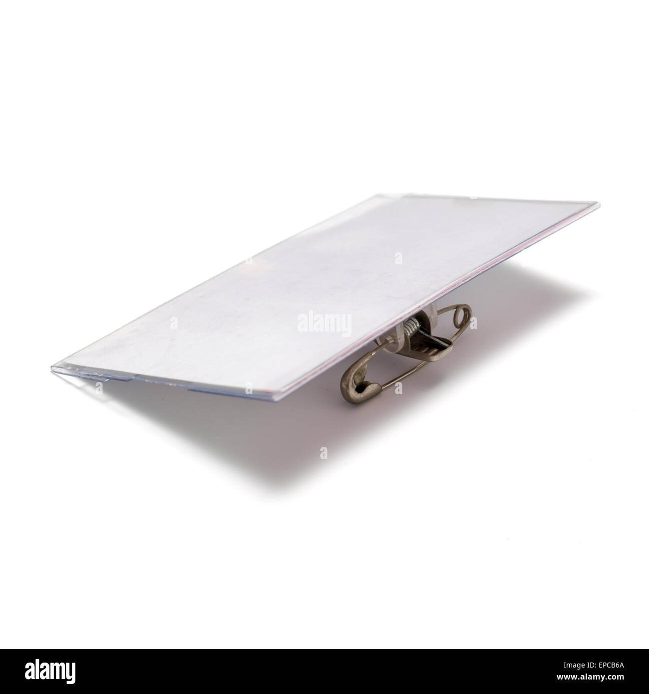 plastic name tag on a white background Stock Photo - Alamy